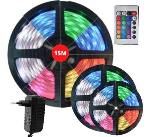 Luz Fita Led Colorida 5050 Rgb 15m Alta Luminosidade Bivolt ...