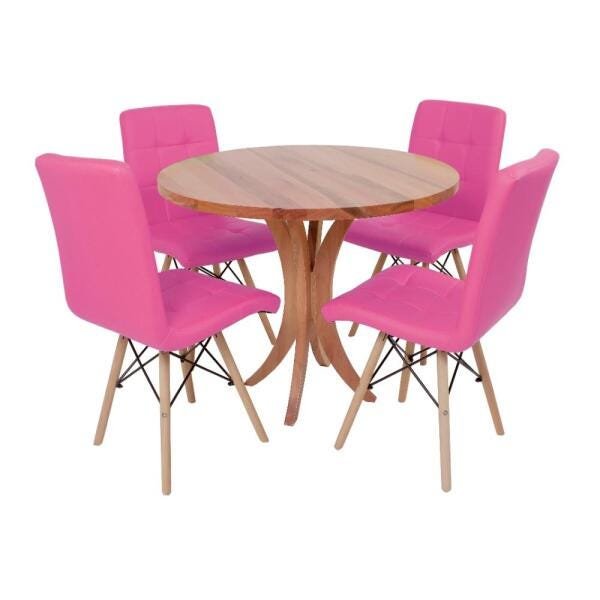 Conjunto Mesa de Jantar Tampo de Madeira 90cm com 4 Cadeiras Gomos ...