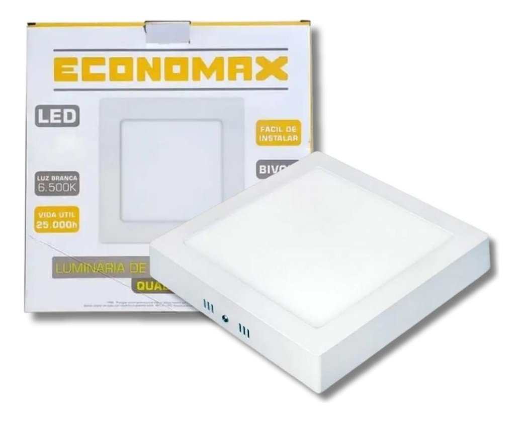 Luminária Led Plafon Sobrepor Quadrada 12w 6500k Economax | MadeiraMadeira