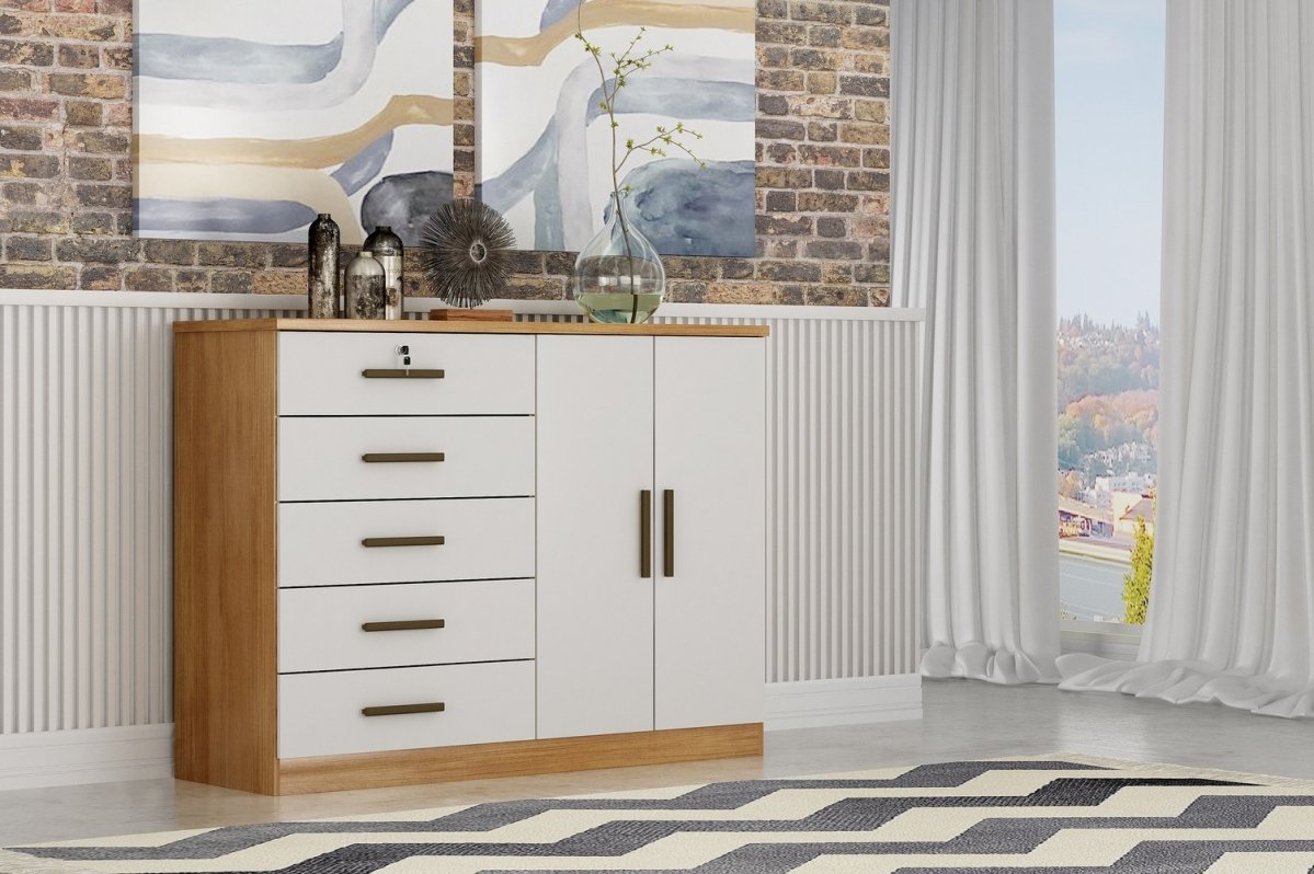 Cômoda Space 5 Gavetas 2 Portas Moveis Novo Horizonte Cumaru Fendi | MadeiraMadeira