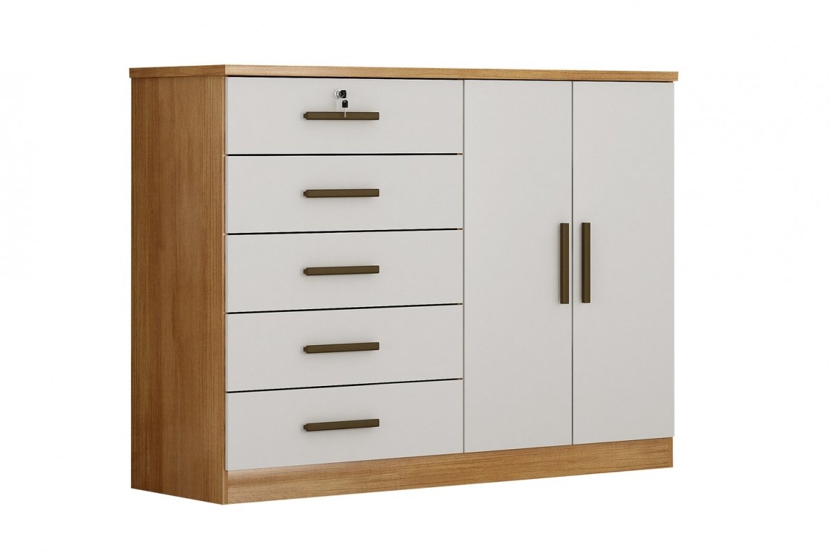 Cômoda Space 5 Gavetas 2 Portas Moveis Novo Horizonte Cumaru Fendi | MadeiraMadeira