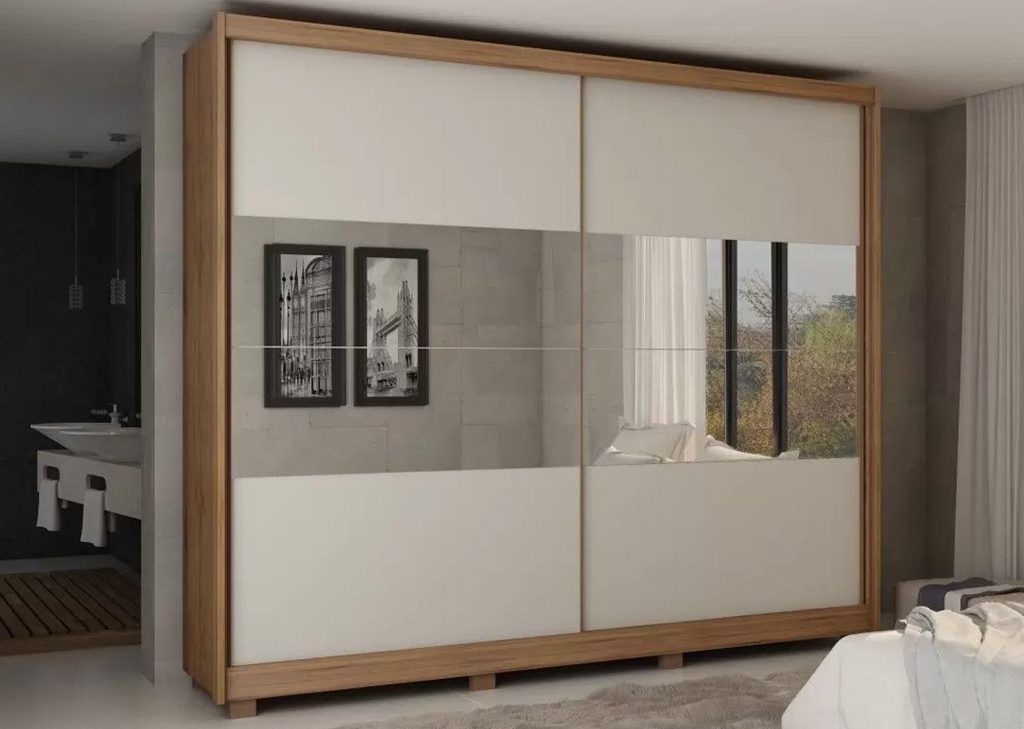 Guarda Roupa com Espelho 2 Portas Correr 7 Gavetas Madeirado ou ...