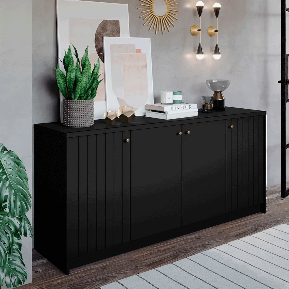 Buffet para Sala de Jantar Lia 100% MDF com 4 Portas Cimol Chumbo 3 ...