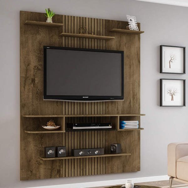 Painel Sigma para TV até 55 Polegadas Madeira Rústica e Ripado ...