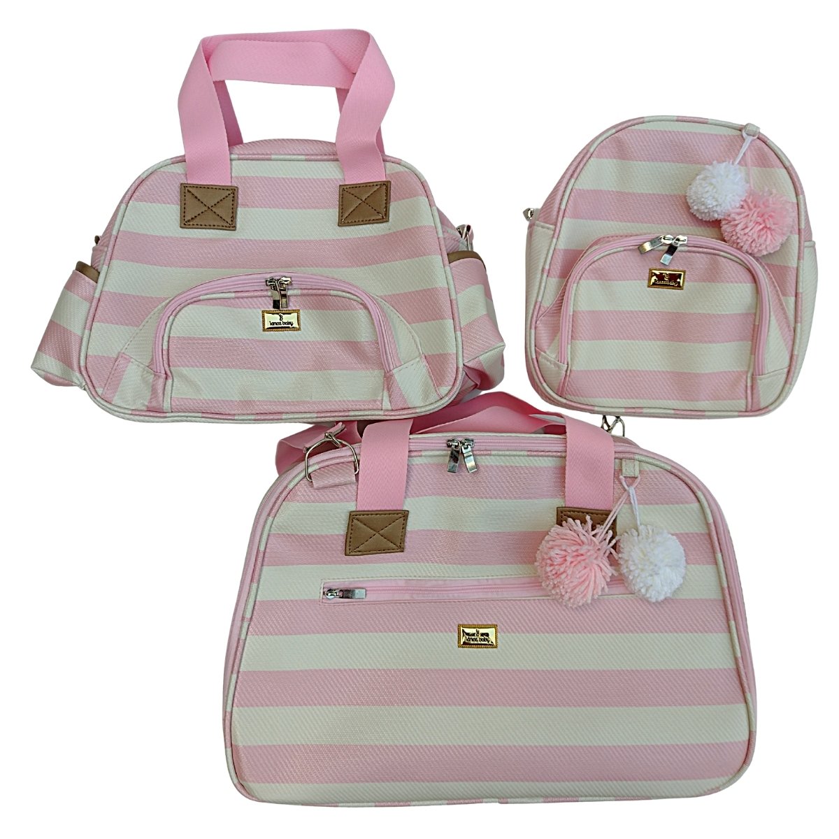 Kit Bolsa Maternidade Rosa Bebe Listras Luxo Completo IB | MadeiraMadeira