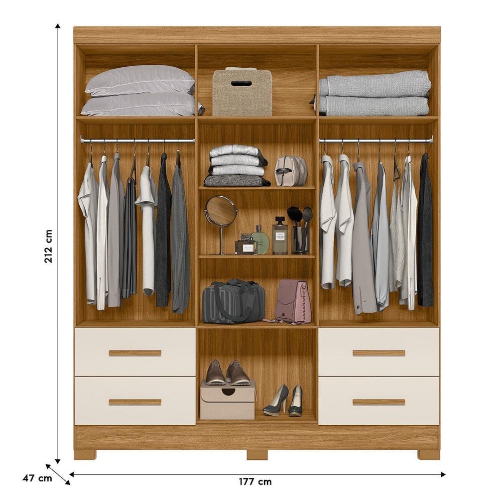Guarda Roupa Casal 7 Portas 4 Gavetas com Espelho Freijó / Off White ...