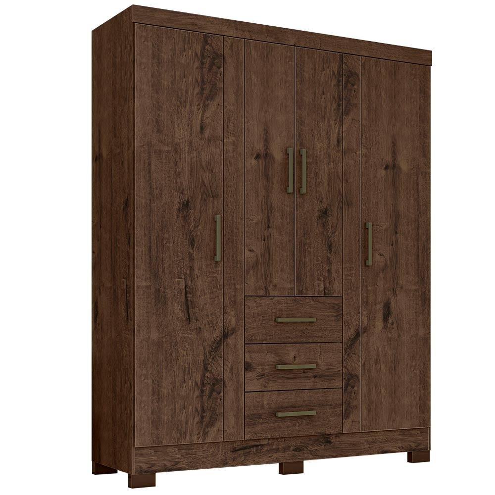 Guarda Roupa 4 Portas 3 Gavetas Solteiro Jacarandá Cosmos Zanzini ...