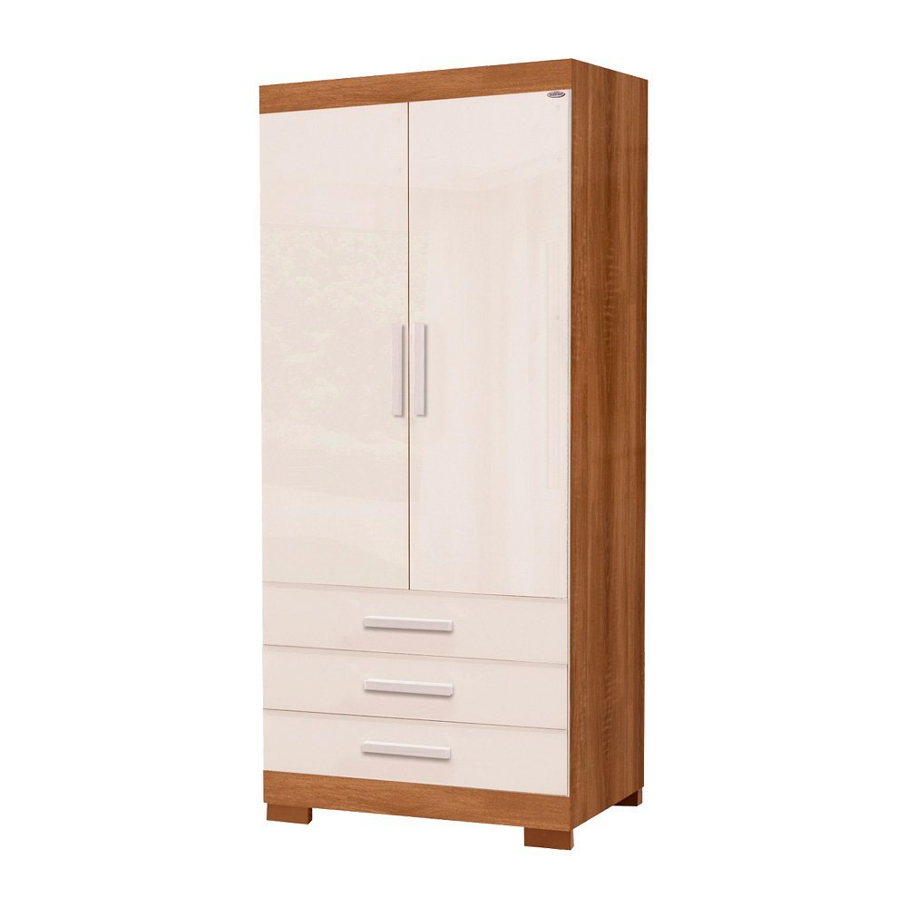 Guarda Roupa De Solteiro 2 Portas 3 Gavetas Floripa Cor Mel Off White ...