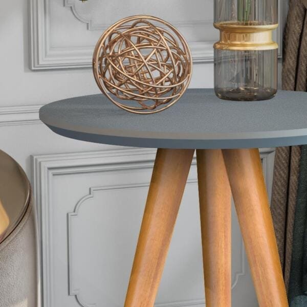 Conjunto de Mesa Apoio Lateral Redonda Pés Palito Classic - Cinza ...