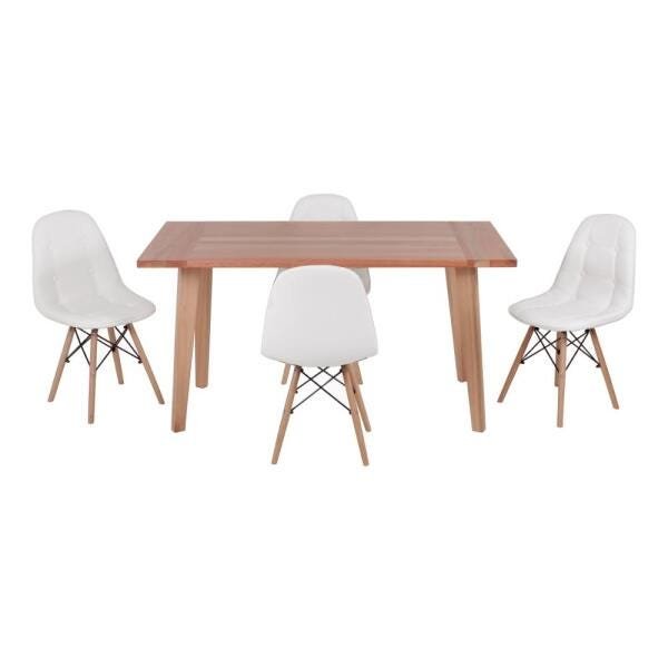 Conjunto Mesa de Jantar em Madeira 150x80 Vértice + 4 Cadeiras Botonê ...
