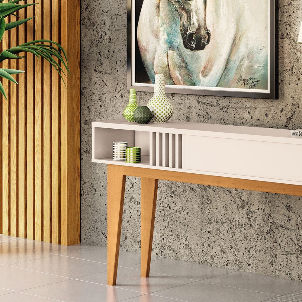 Aparador Decorativo Ripado Pés Madeira Maciça Bled Off White G26 - Gran ...