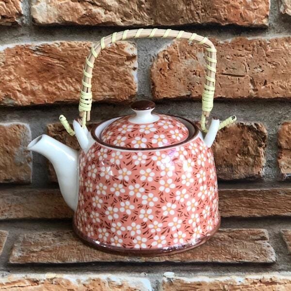 Bule Chaleira Oriental com Infusor e Tampa em Cerâmica Flores - G ...