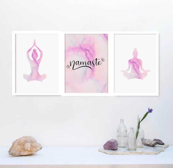 KIT 3 QUADROS DECORATIVOS NAMASTE - Preta - 20x30 cm | MadeiraMadeira