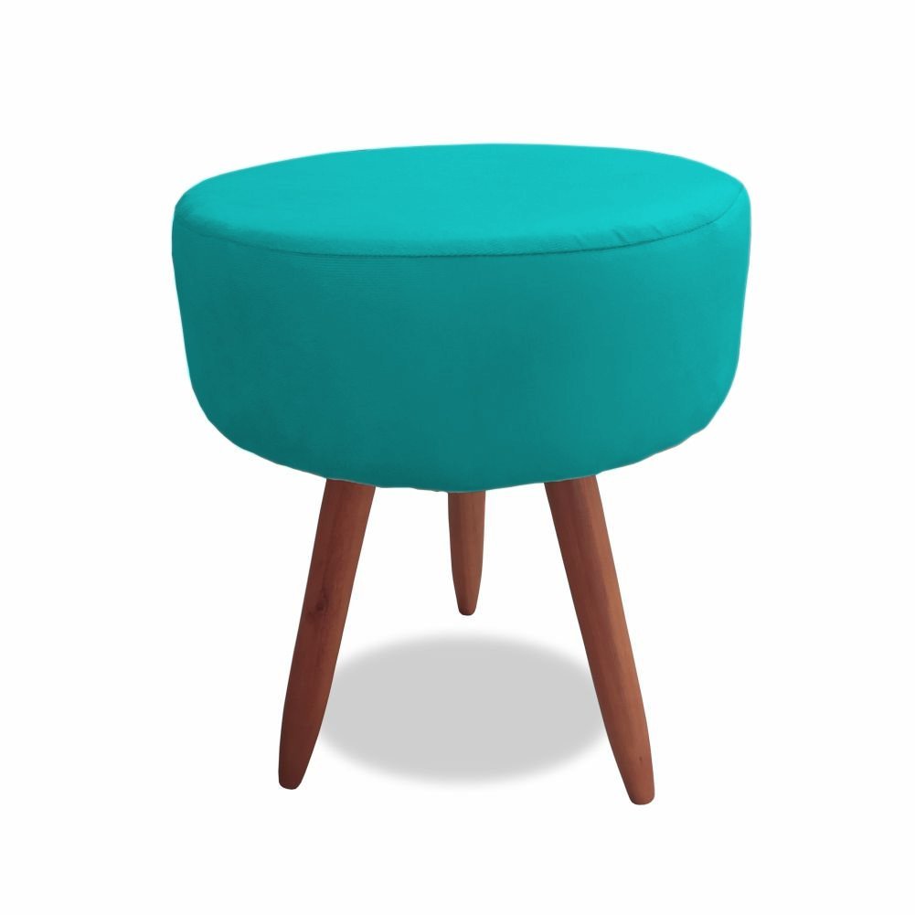 Puff Redondo Liso Com Pés Palito Turqueza | MadeiraMadeira