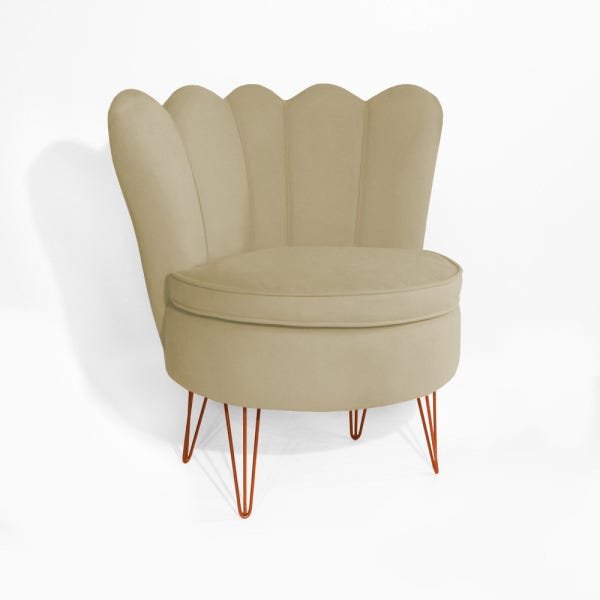 Poltrona Dália Pés Hairpin Legs Bronze Veludo Nude | MadeiraMadeira
