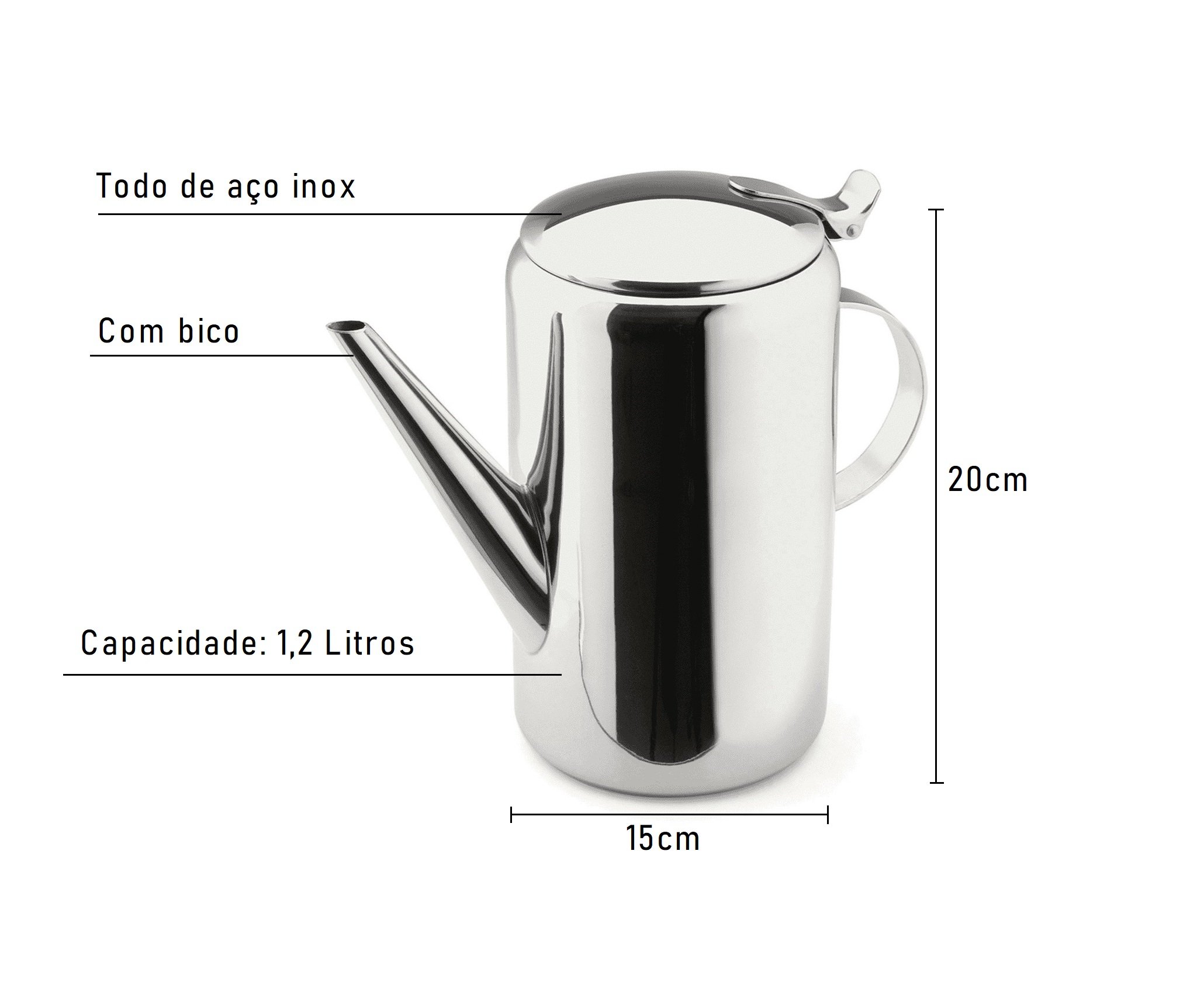 Bule Para Café com bico 1,2 L Multuso Alça Inox | MadeiraMadeira
