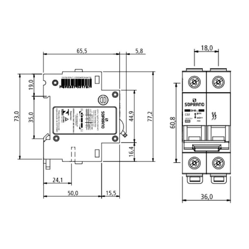 DISJUNTOR DIN SOPRANO SHB2 GII-C010A - 2 X 10A CURVA C 3KA | MadeiraMadeira