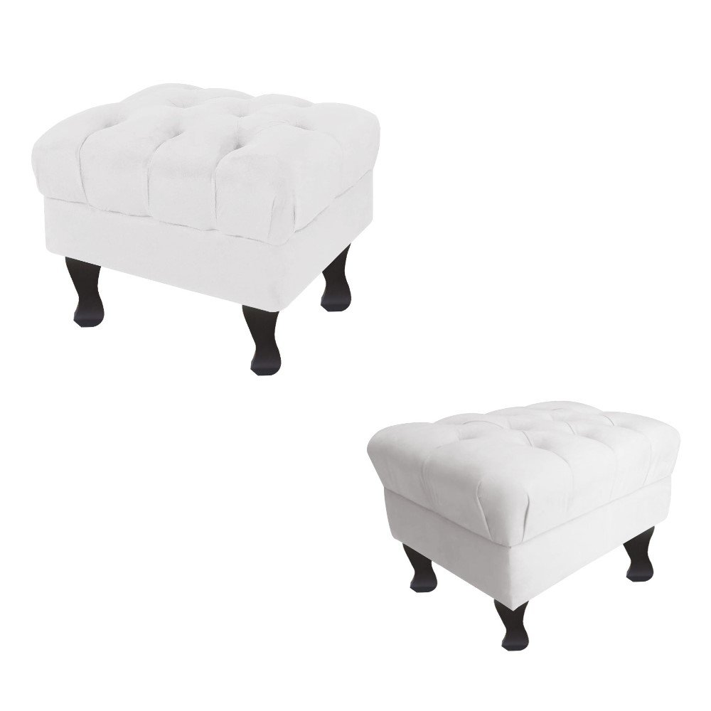 Kit 2 Puff Retro Luiz XV sem Baú Suede Branco 50 para sentar ...