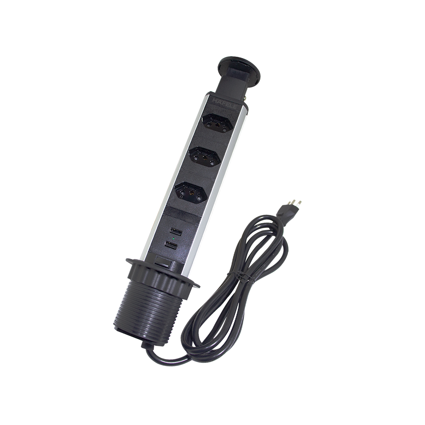 Tomada Torre para Bancada USB 3 Plug e 2 USB Preto Hafele | MadeiraMadeira