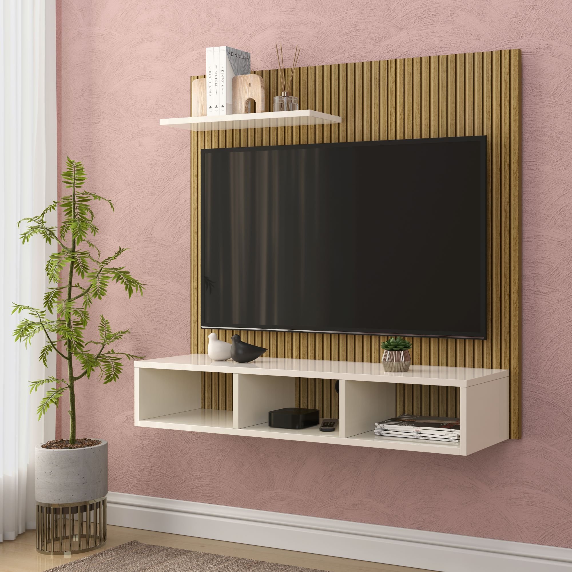 Painel Tv 32 Polegadas Efeito Ripado Gold COR RIPADO/OFFWHITE ...