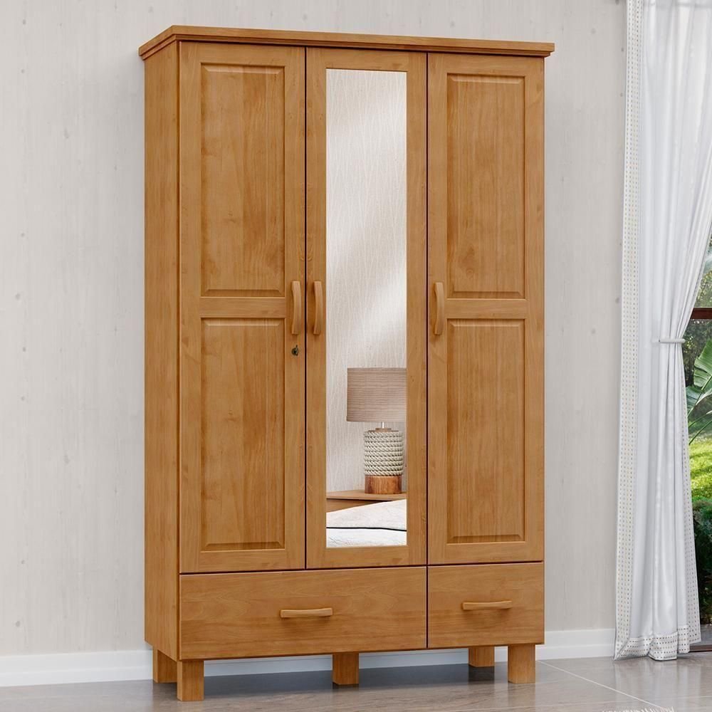 Guarda Roupa Madeira Maciça 3p 2g Espelho 119 Cm 1141 Freijo Milani ...