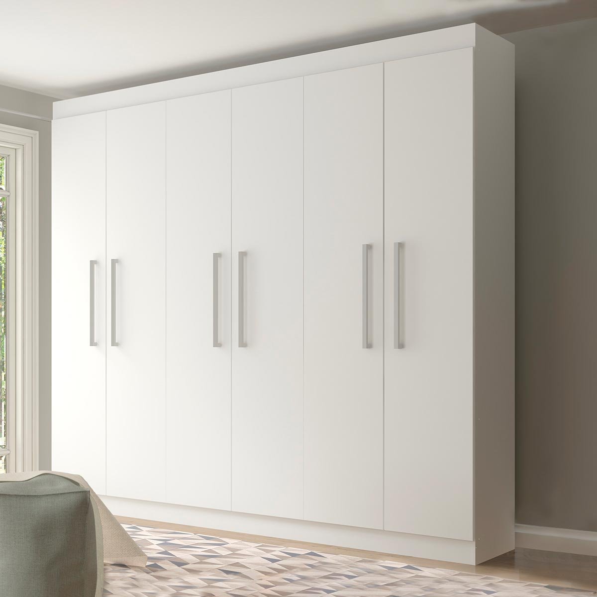 Guarda Roupa de Casal 250 x 230 Cm 6 Portas 3 Gavetas 3 Cabideiros MDP ...