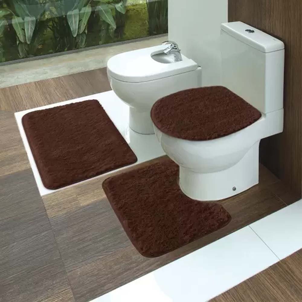 Jogo Tapete de Banheiro Liso 3 Peças Vip Chocolate Jolitex | MadeiraMadeira