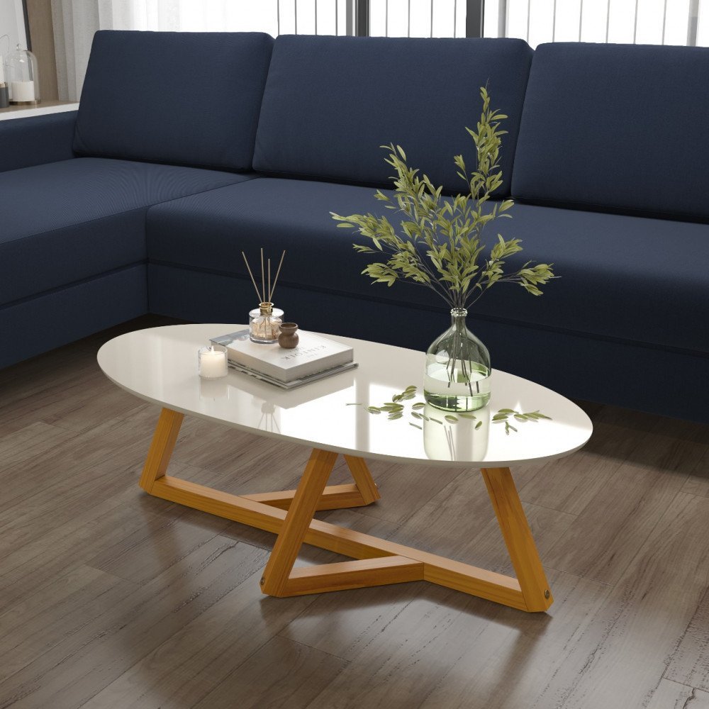 Mesa de Centro Classic com Pés em Madeira Maciça Moveis House Off White ...