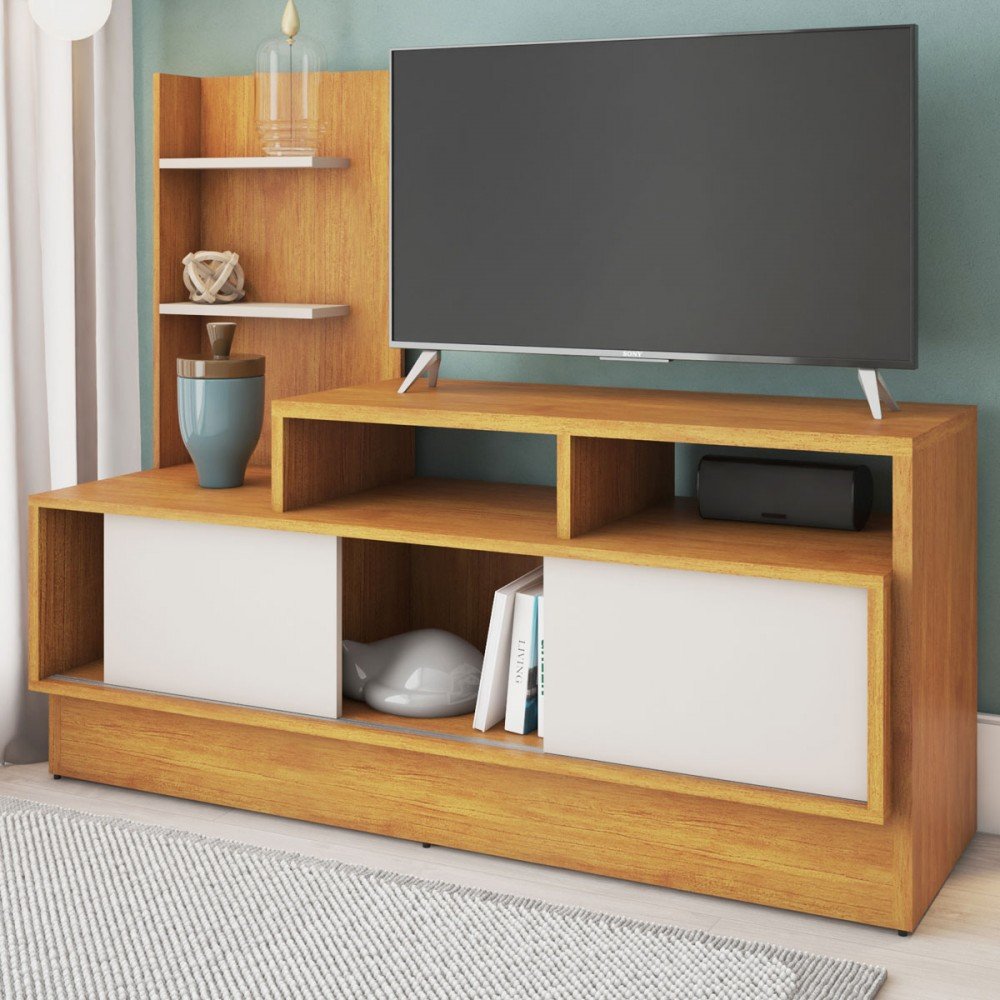 Rack para TV Até 39 Polegadas Trues 2 Portas 2 Prateleiras Mel/Off White - Viero Móveis ...