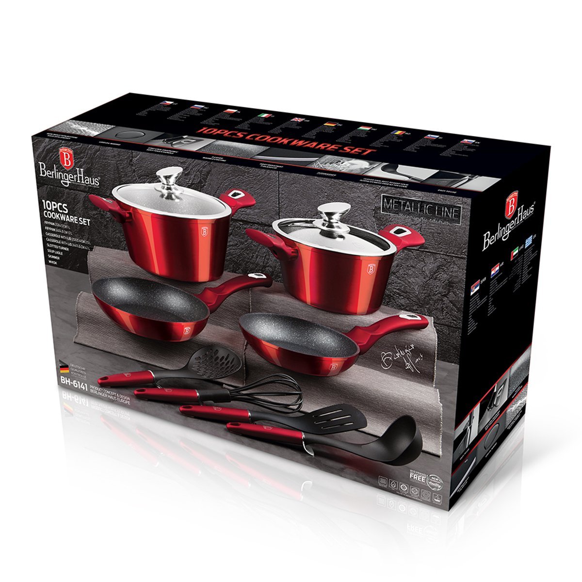 Jogo Panelas e Utensílios 10 Peças Burgundy Berlinger Haus Kit Cozinha ...