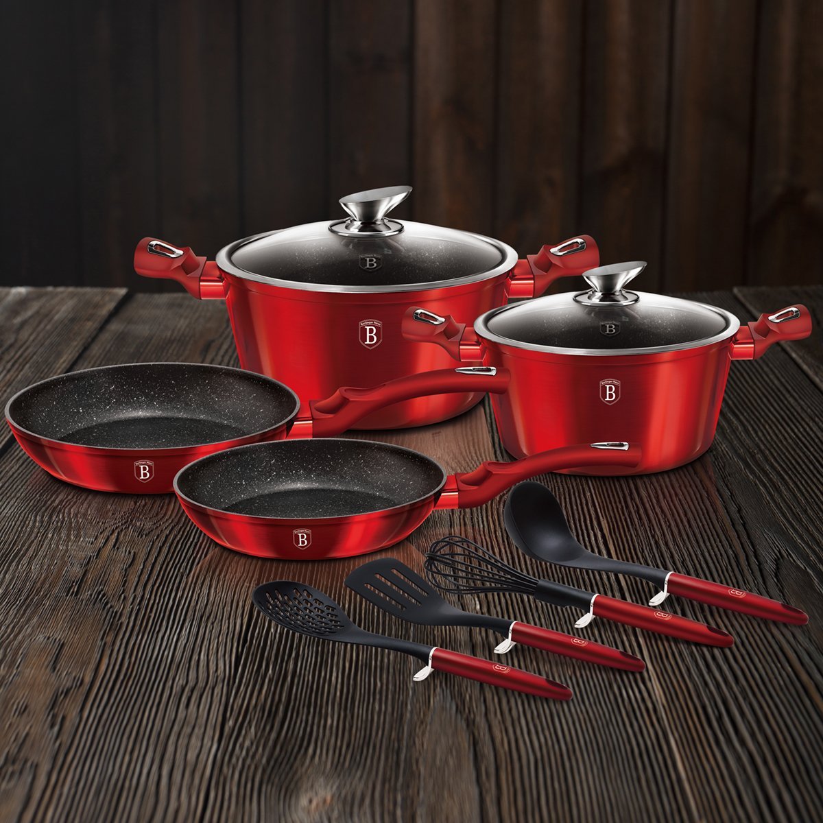 Jogo Panelas e Utensílios 10 Peças Burgundy Berlinger Haus Kit Cozinha ...