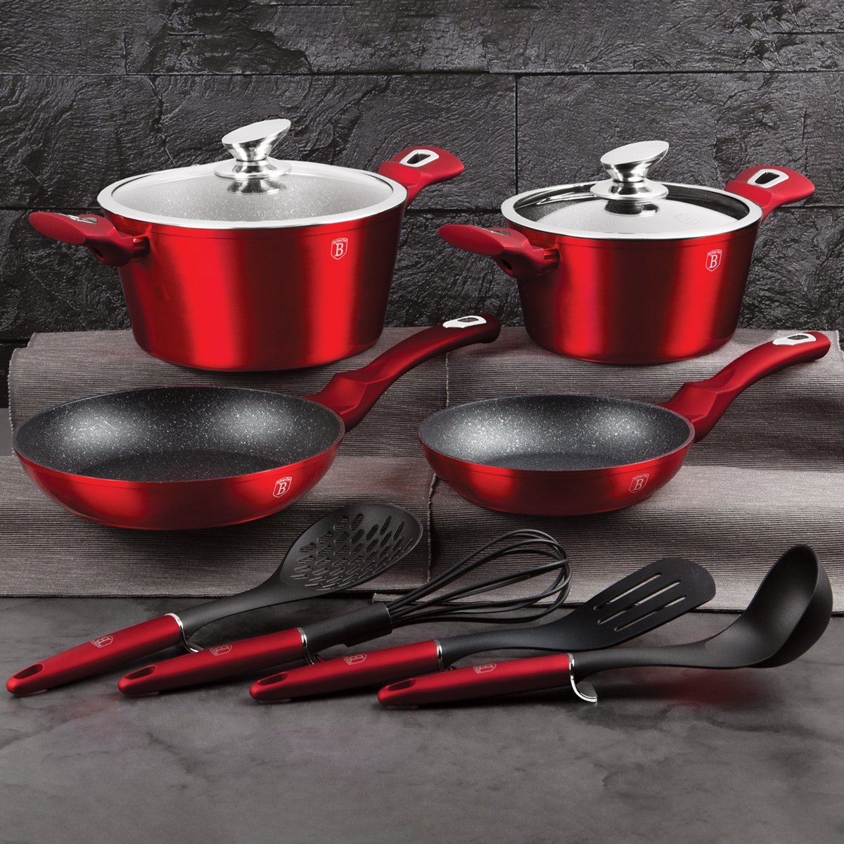 Jogo Panelas e Utensílios 10 Peças Burgundy Berlinger Haus Kit Cozinha ...