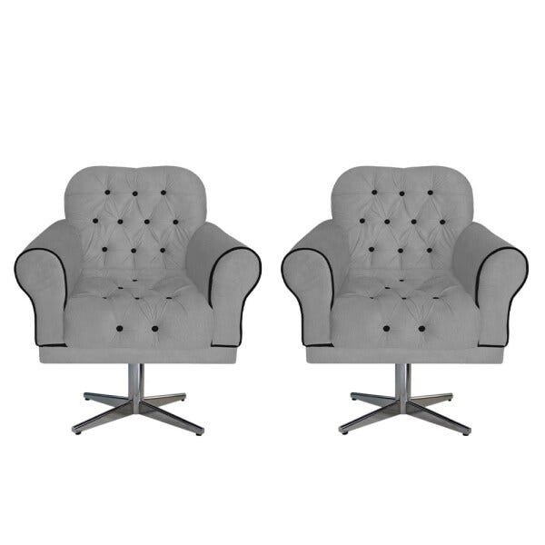 Kit 2 Poltronas Mariana Base Giratória de Metal Suede Cinza - Amarena ...