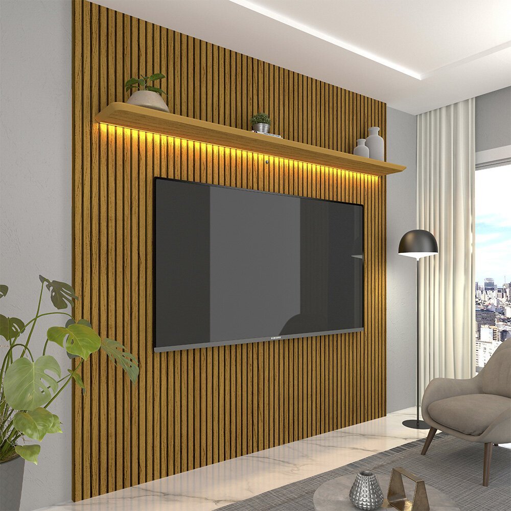 Painel Para TV com LED Requinte 180 Naturale Impressão Ripado 3D ...