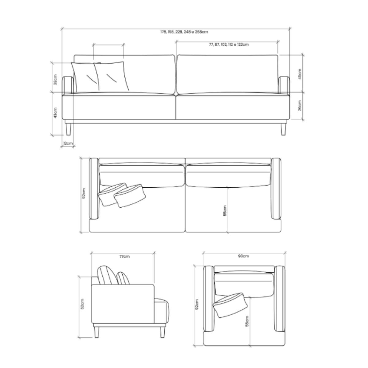 Sofá Doha 1,78m em Linho Safira Off White - Home Mobily | MadeiraMadeira