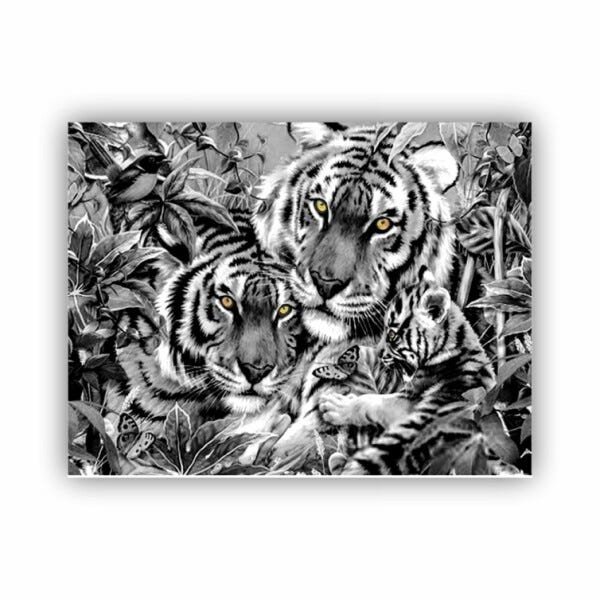 Quadro Família Tigre Olhos Coloridos - Tela Única - 90 x 60 cm - Branca ...