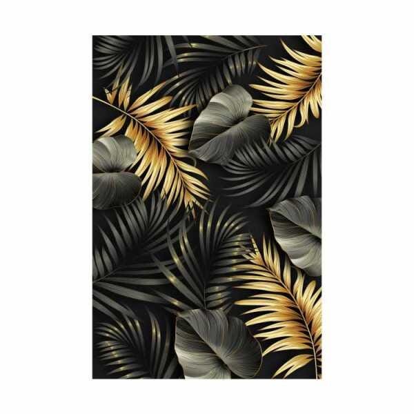 Quadro Folhas Total Preto e Dourado - Tela Única - 200 x 120 cm ...