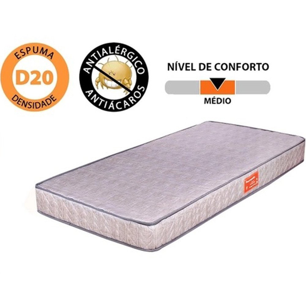 Colchão Solteiro D20 Espuma Certificada Antialérgico BF Colchões ...