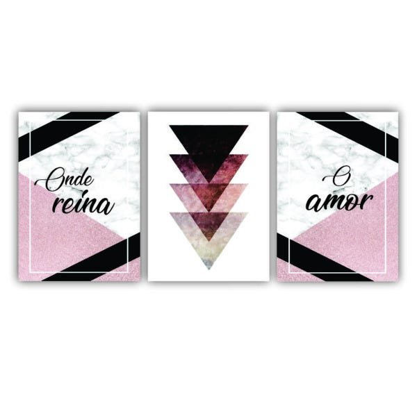 Quadro Onde Reina o Amor - Kit 3 telas - 150 x 100 cm - Preta ...