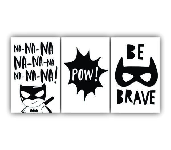 Quadro Decorativo Escandinavo Herói Be Brave - Kit 3 telas - 150 x 100 ...