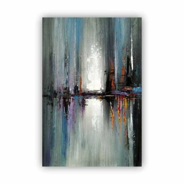 Quadro Abstrato Contemporâneo Preto Cinza Azul - Tela Única - 90 x 60 ...