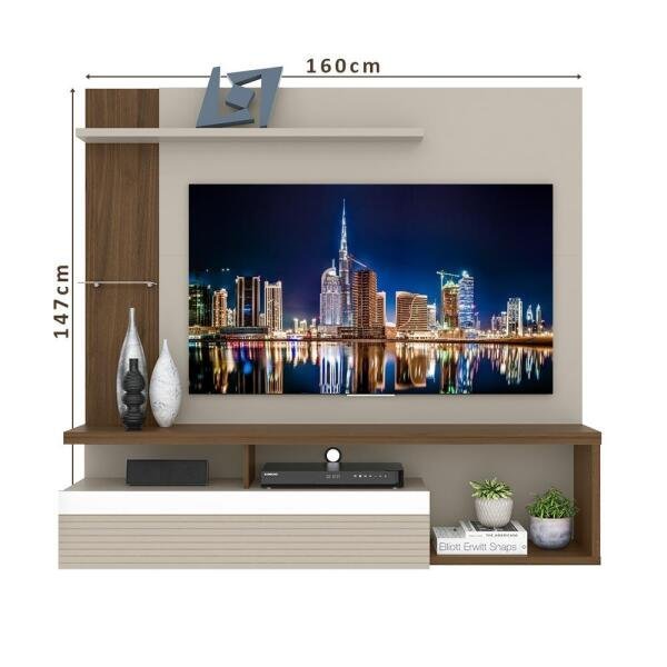 Painel para TV até 60 Polegadas Off White Nogueira | MadeiraMadeira