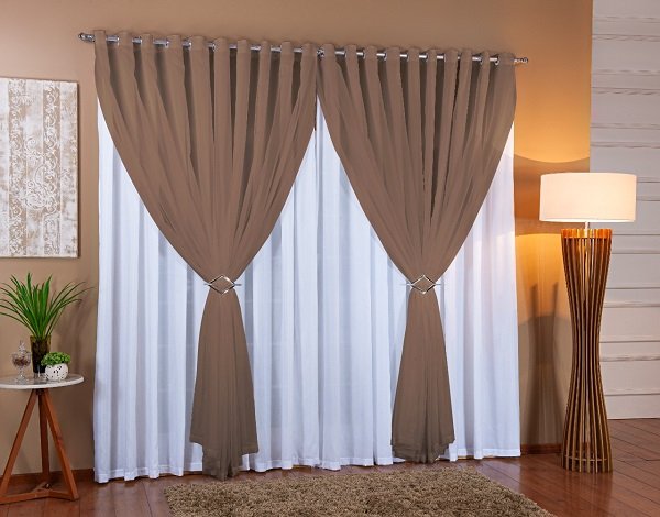 Cortina Com Voal e Presilha 2,00m X 1,80m de altura Para Varão Simples ...