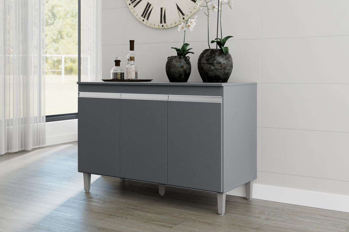 Balcão de Cozinha 120cm Manu 3 Portas com tampo Cor Cinza - AJL | MadeiraMadeira