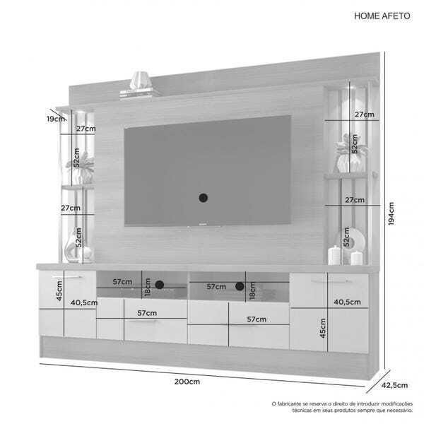 Estante Home para TV até 65 Polegadas 2 Portas 2 Gavetas Afeto JCM Movelaria Noronha/Grafite ...