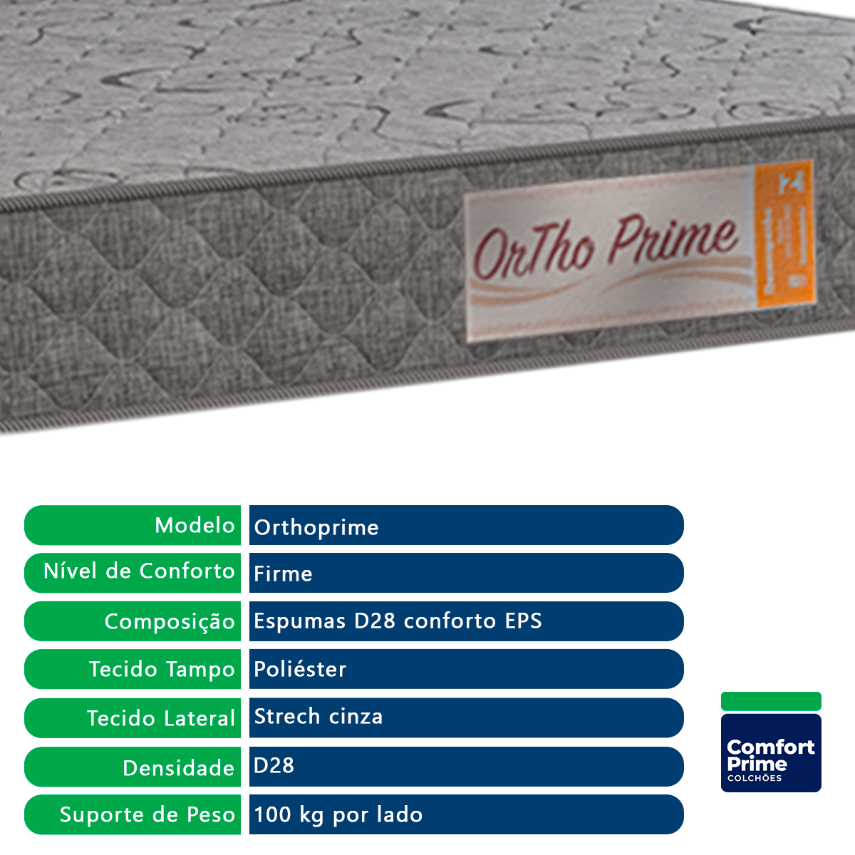 Colchão Solteiro Comfort Prime Orthoprime D28 Ortopédico 78x188 ...