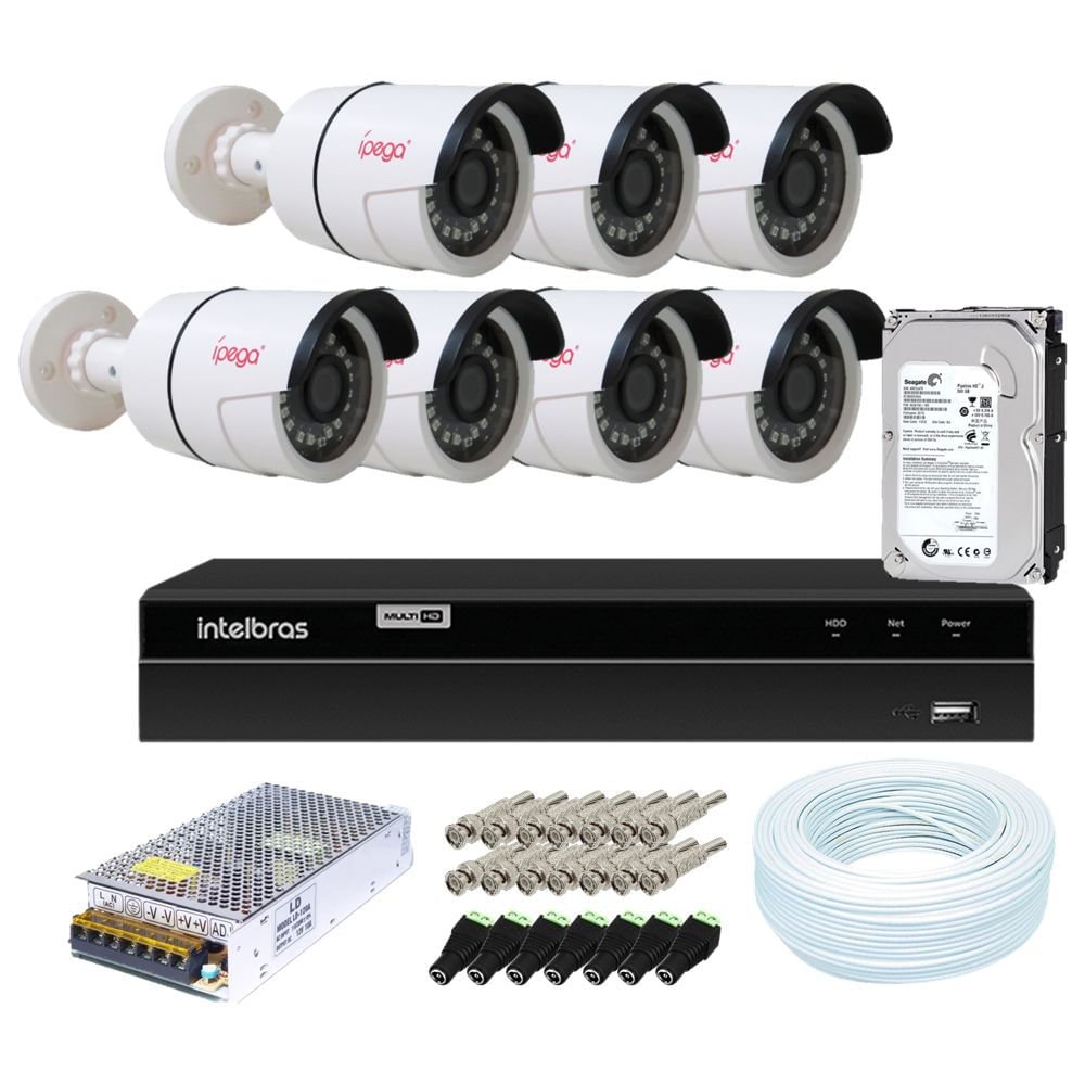 Kit Completo 7 Câmeras de Segurança Ípega 720p Bullet 20 Metros + DVR ...