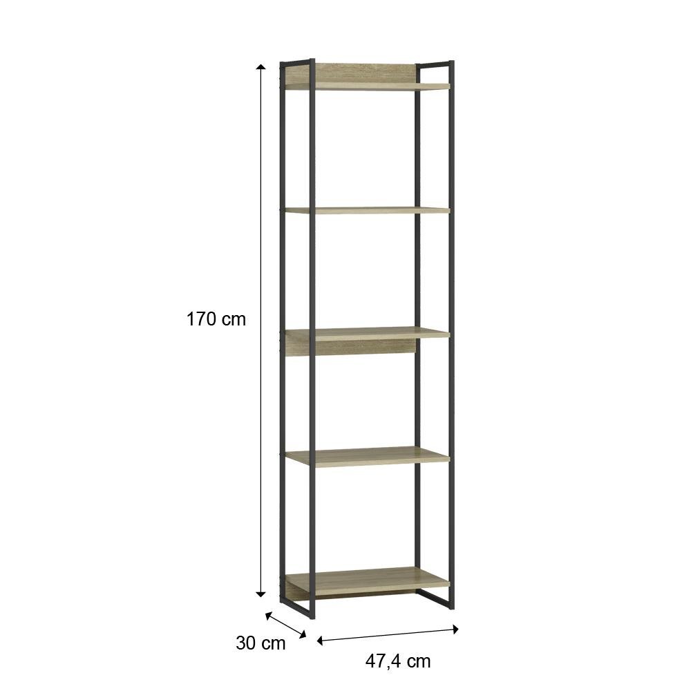 Estante Alta Tubo Preto e Tampo Noce Carraro | MadeiraMadeira