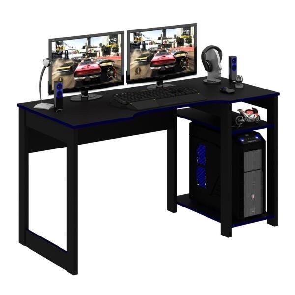Mesa Gamer para Computador Me4152 Trevalla Azul e Preto | MadeiraMadeira