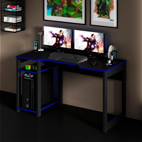 Mesa Gamer para Computador Me4152 Trevalla Azul e Preto | MadeiraMadeira